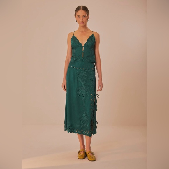 FARM Rio | Skirts | Farm Rio Green Richelieu Midi Skirt | Poshmark